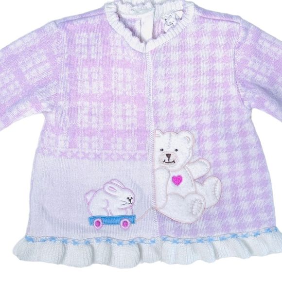 Vintage | Shirts & Tops | Vintage Vtg Baby Girl Pink Sweater Teddy Bear ...